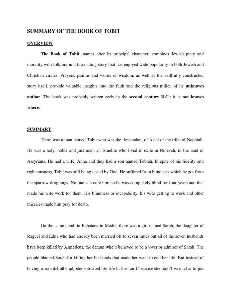 Book of Tobit Review | PDF | Religious Behaviour And Experience ...