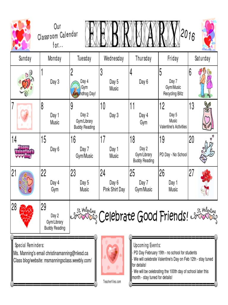 Classroom Calendar and Events 2016 | PDF