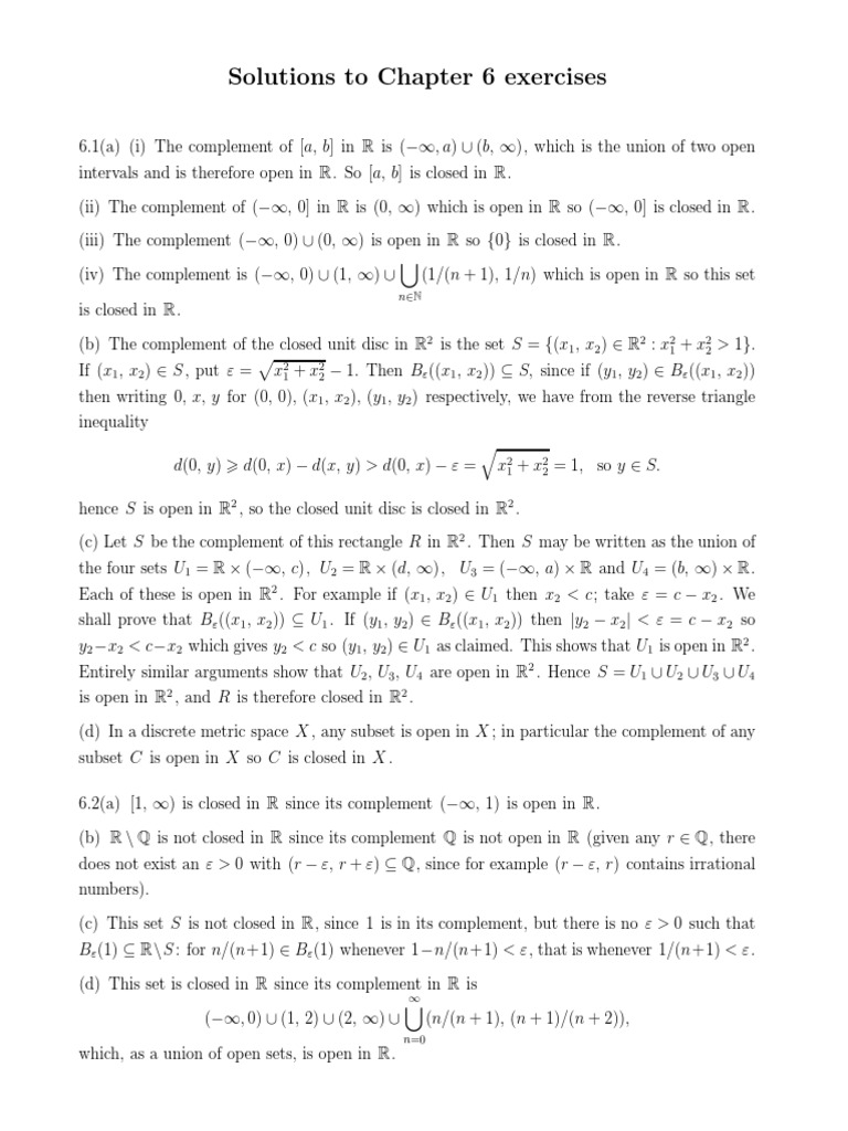 Solutions To Chapter 6 Exercises | PDF | Continuous Function | Space