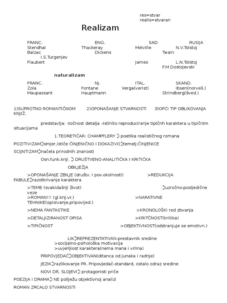 Realizam i Naturalizam u Romanu | PDF