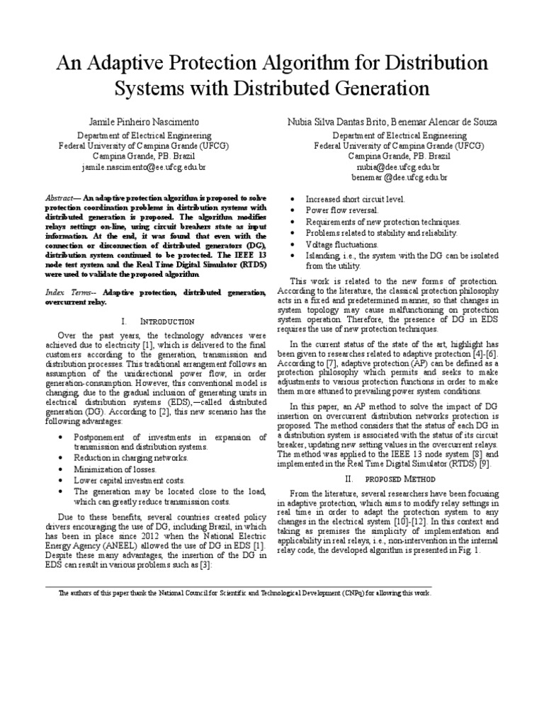 An Adaptive Protection Algorithm For Distribution Systems With Distributed Generation | PDF ...