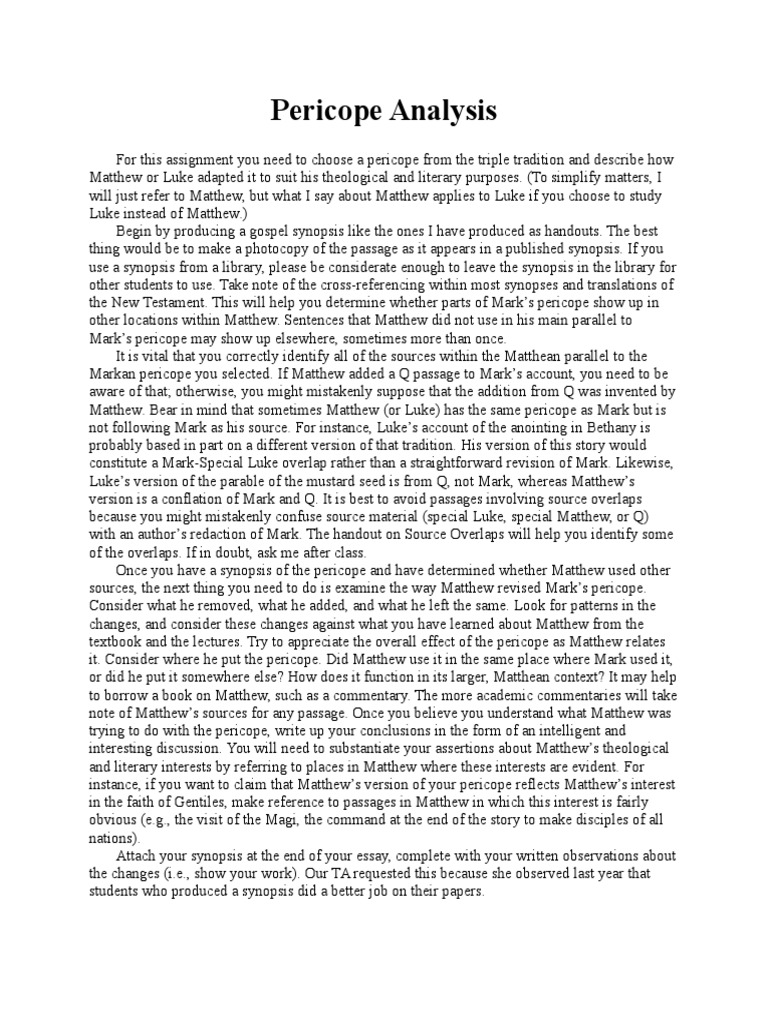 Pericope Analysis | PDF | Gospel Of Mark | Gospel Of Matthew