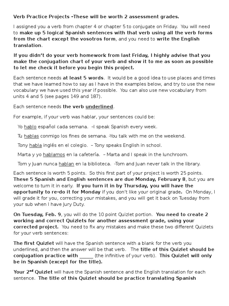 Spanish Verb Project Guidelines | PDF | Grammatical Conjugation ...