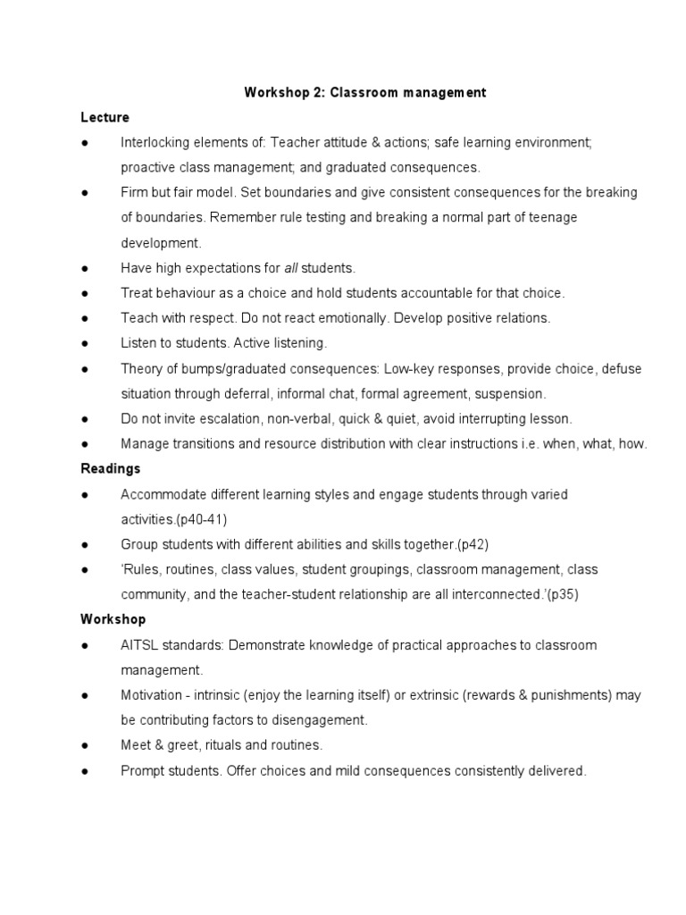 Workshop 2 Classroommanagement | PDF | Classroom Management | Teachers