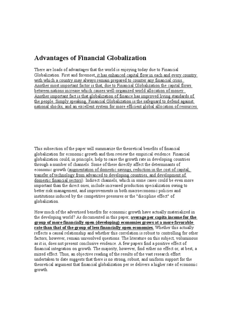 Benefits and Challenges of Financial Globalization | PDF | Economic ...