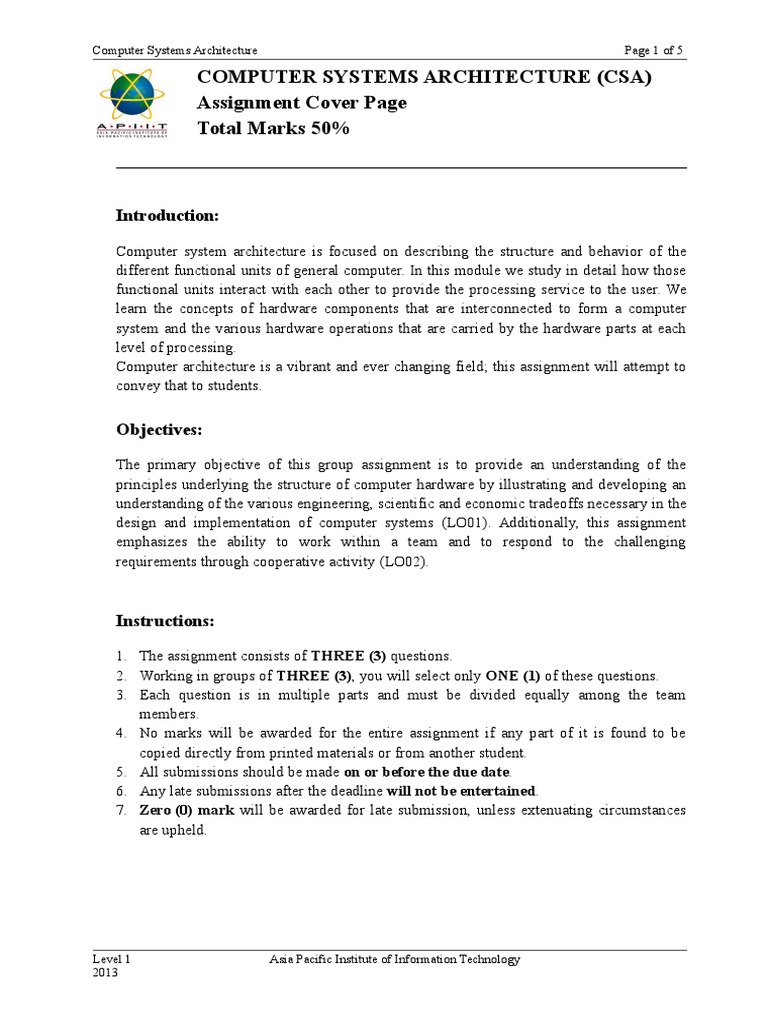 01 CSA Assignment Questions | PDF | Central Processing Unit | Microprocessor
