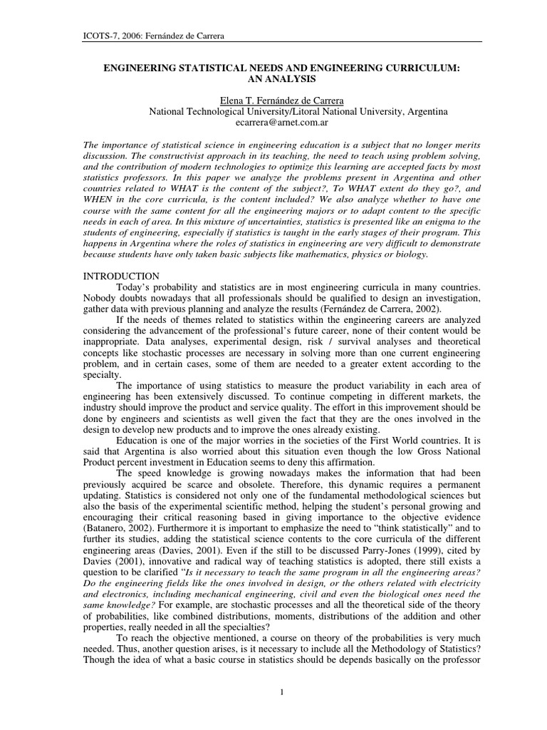 Engineering Statistical Needs and Engineering Curriculum: An Analysis | PDF | Engineering ...