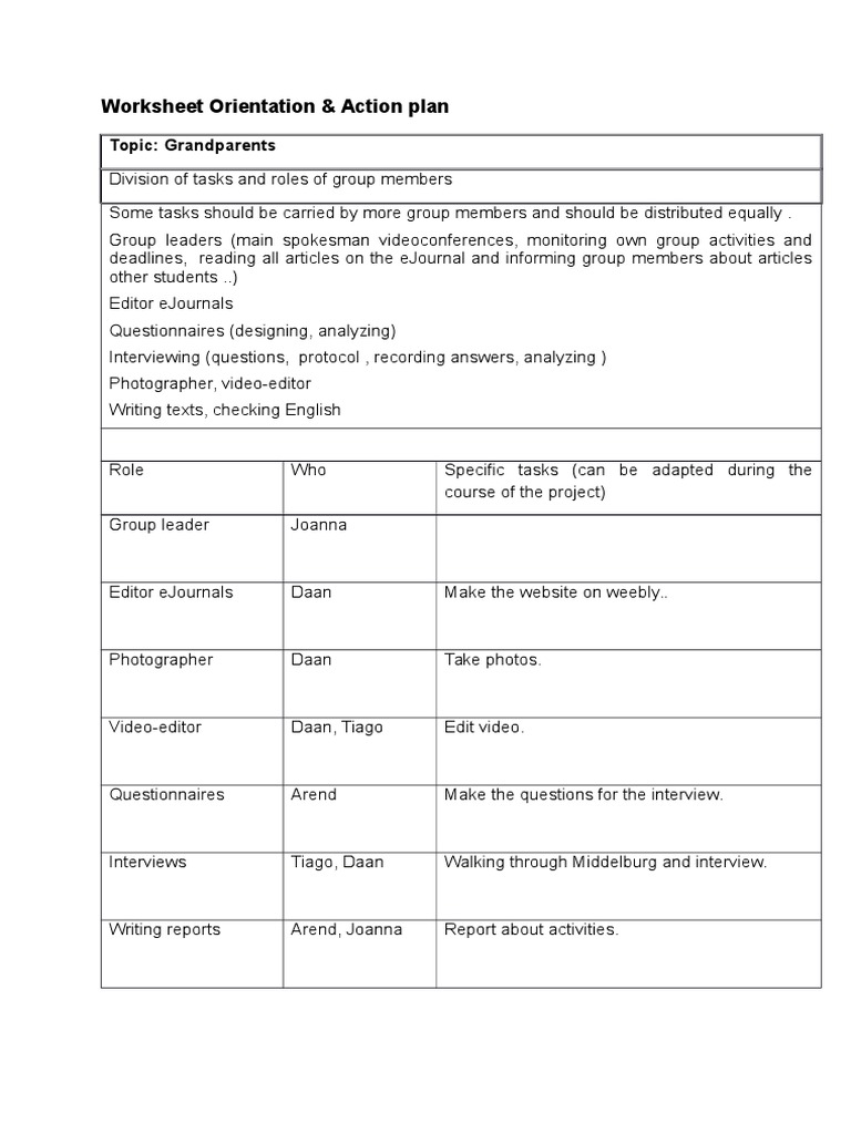 Worksheet Orientation Action Plan | PDF