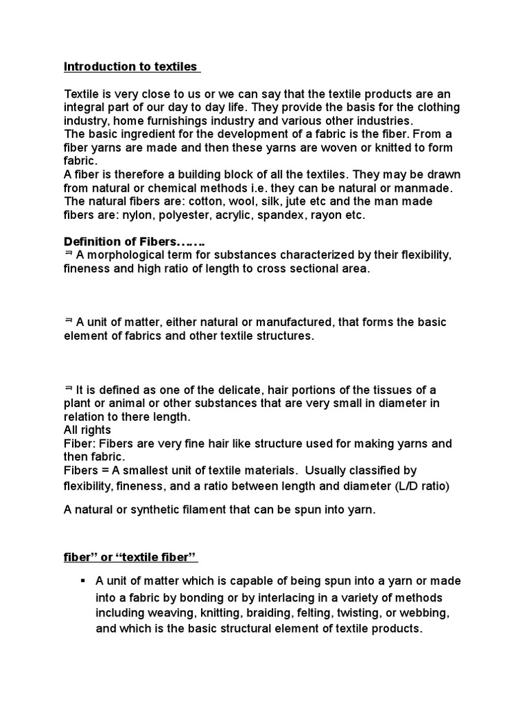 Introduction To Textiles | PDF | Yarn | Textiles