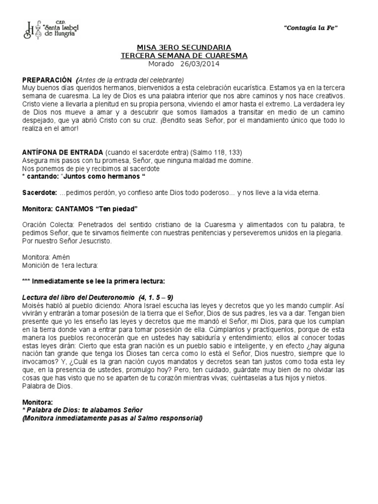 Guion Misa 26 de Marzo | PDF | eucaristía | Misa (liturgia)