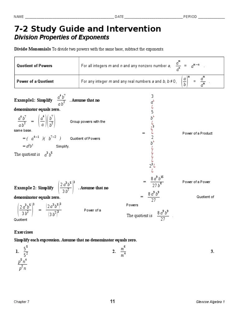 Division Properties of Exponents Guide | PDF | Exponentiation ...