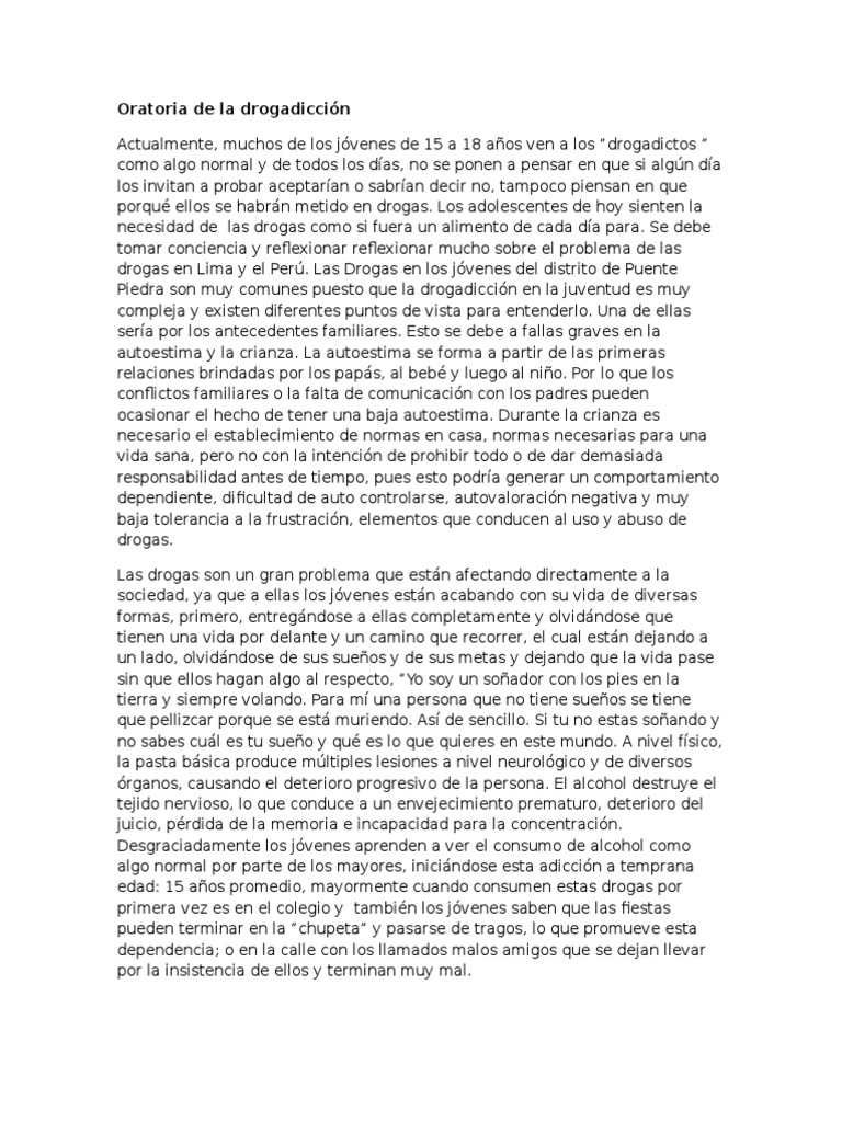 Oratoria de La Drogadicción | PDF | La dependencia de sustancias | Juventud