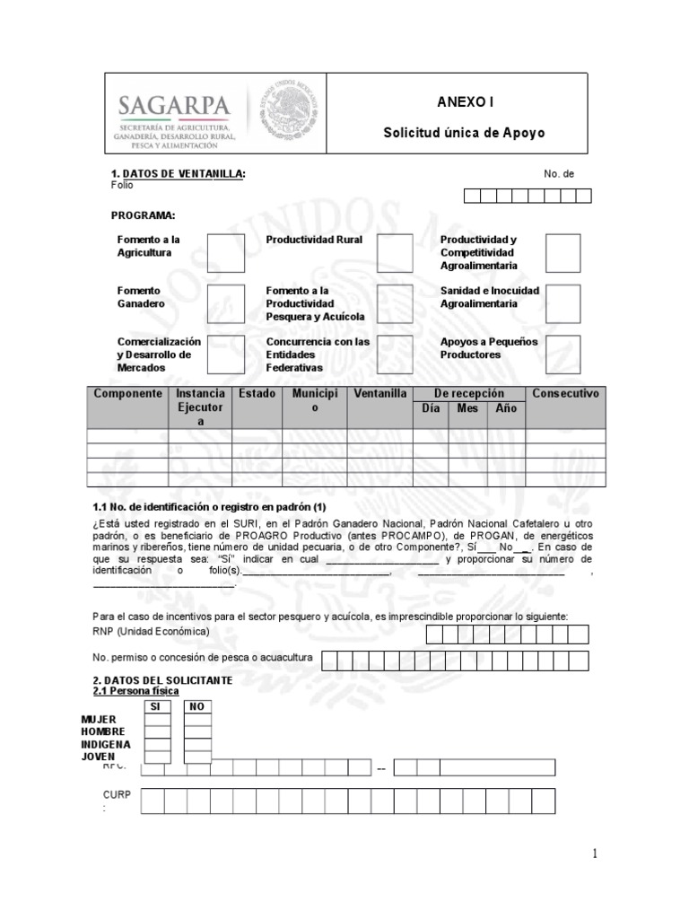 Anexo I para Solicitud de Apoyos Sagarpa | PDF | Pagos | Bancos