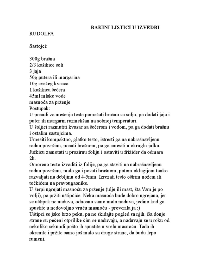 Bakini Listici U Izvedbi Rudolfa | PDF