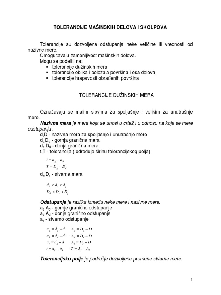 Tolerancije Masinskih Delova I Sklopova PDF | PDF