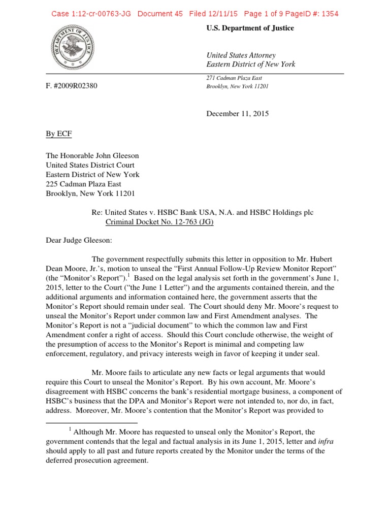 Doj Letter | Hsbc | Money Laundering