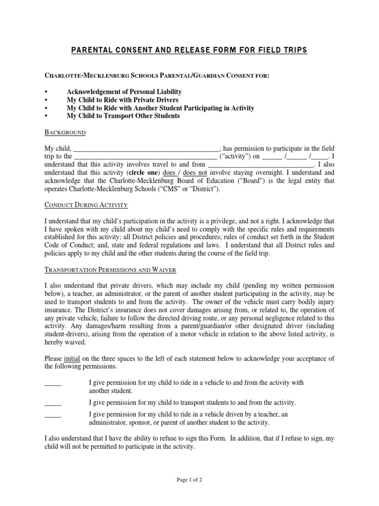 Field Trip Consent and Release Form | PDF | Consent | Legal Guardian