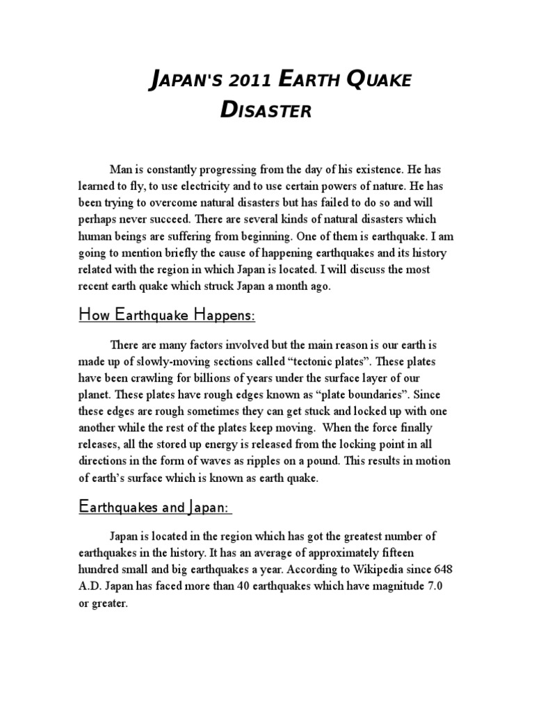 J E Q D: APAN'S 2011 Arth Uake Isaster | PDF | Earthquakes | Tsunami