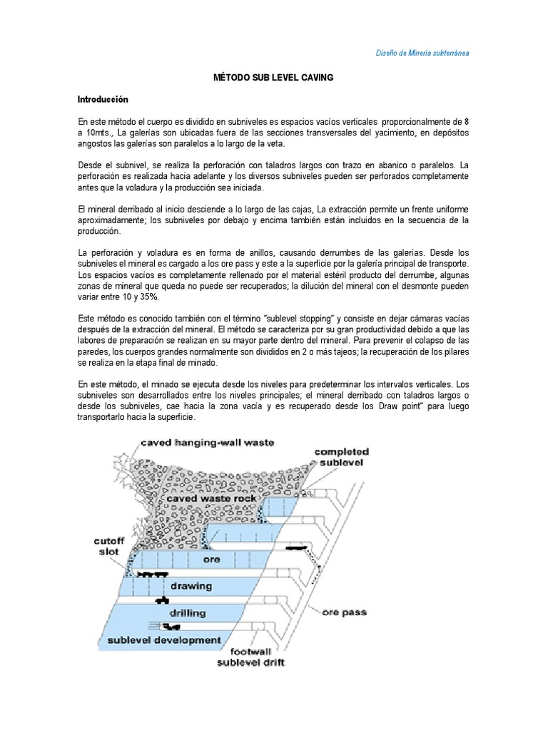 Metdo de Explotacion SUB LEVEL CAVING | PDF | Perforar | Minería