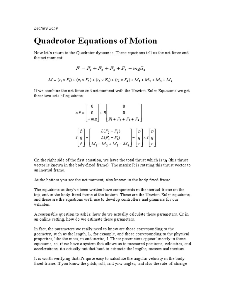 Quadrotor Dynamics & Motion Equations | PDF | Velocity | Derivative