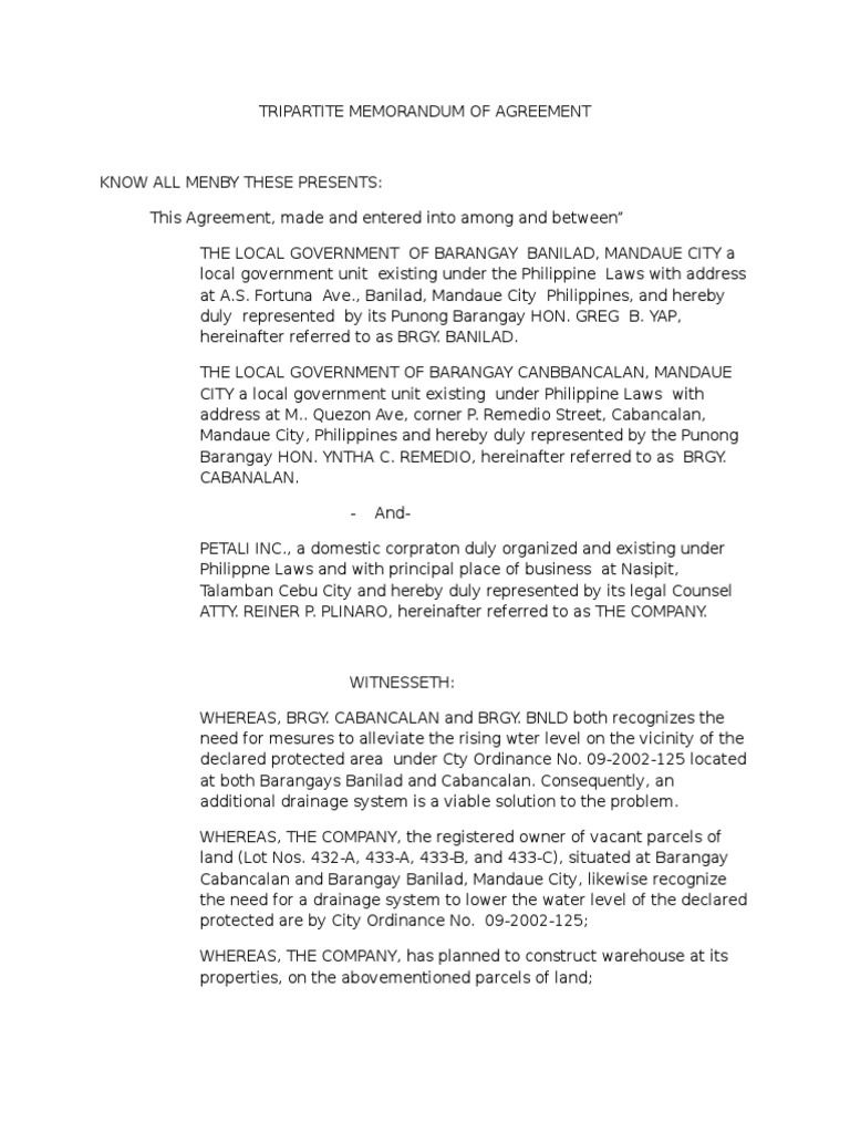 Tripartite Agreement for Drainage System | PDF