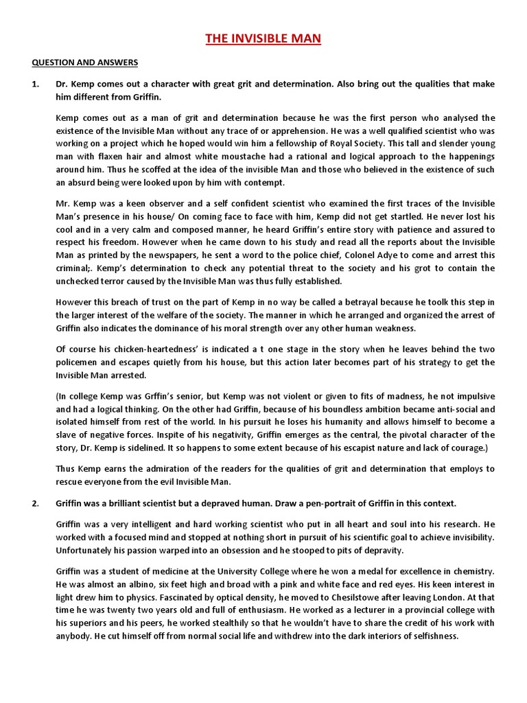 Invisble Man Question Answer | PDF | The Invisible Man