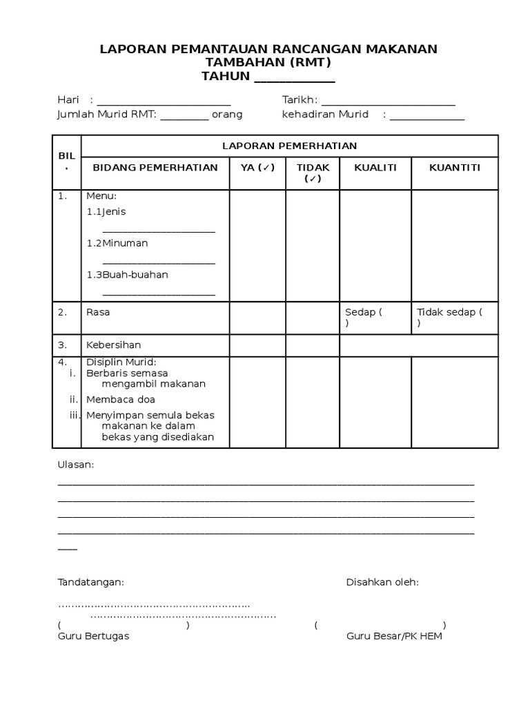 Borang Pemantauan RMT | PDF
