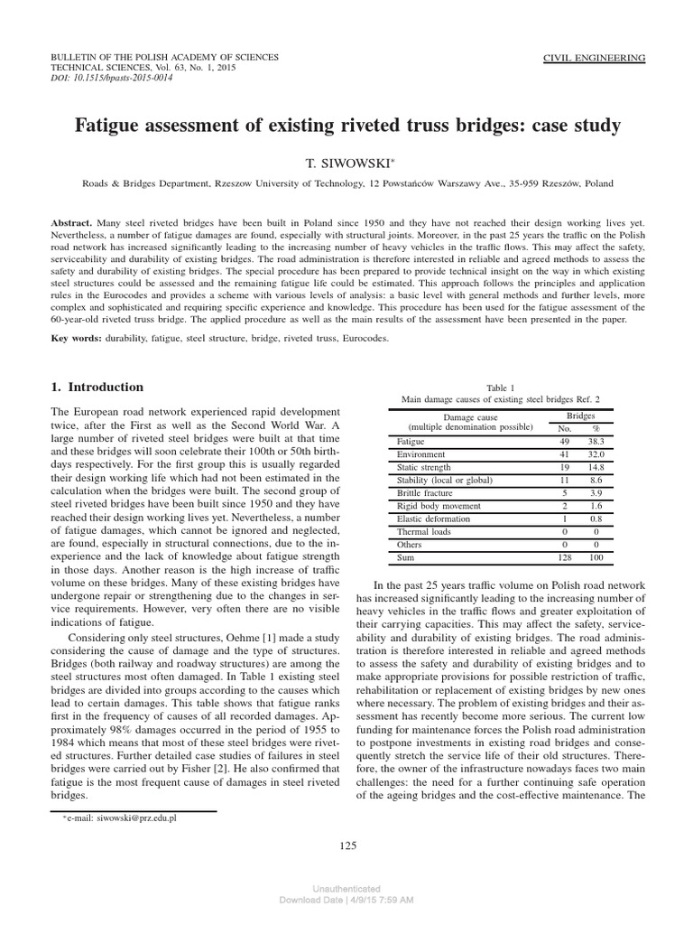 Fatigue Assessment of a 60-Year Old Riveted Truss Bridge: A Case Study ...