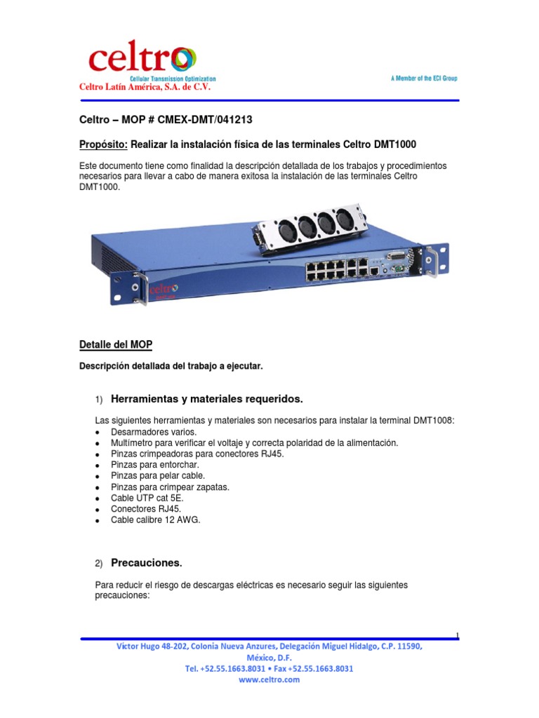 MOP Instalación de Equipo Celtro | PDF | Ingenieria Eléctrica ...
