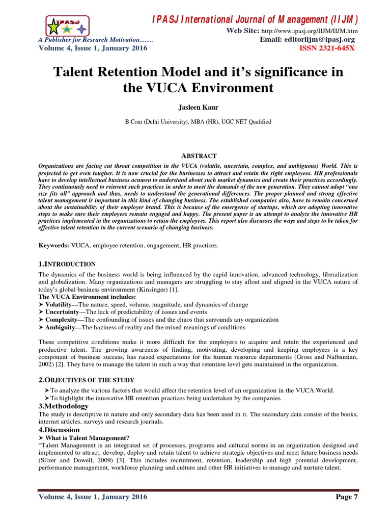 Talent Retention Model and It's Significance in The VUCA Environment ...
