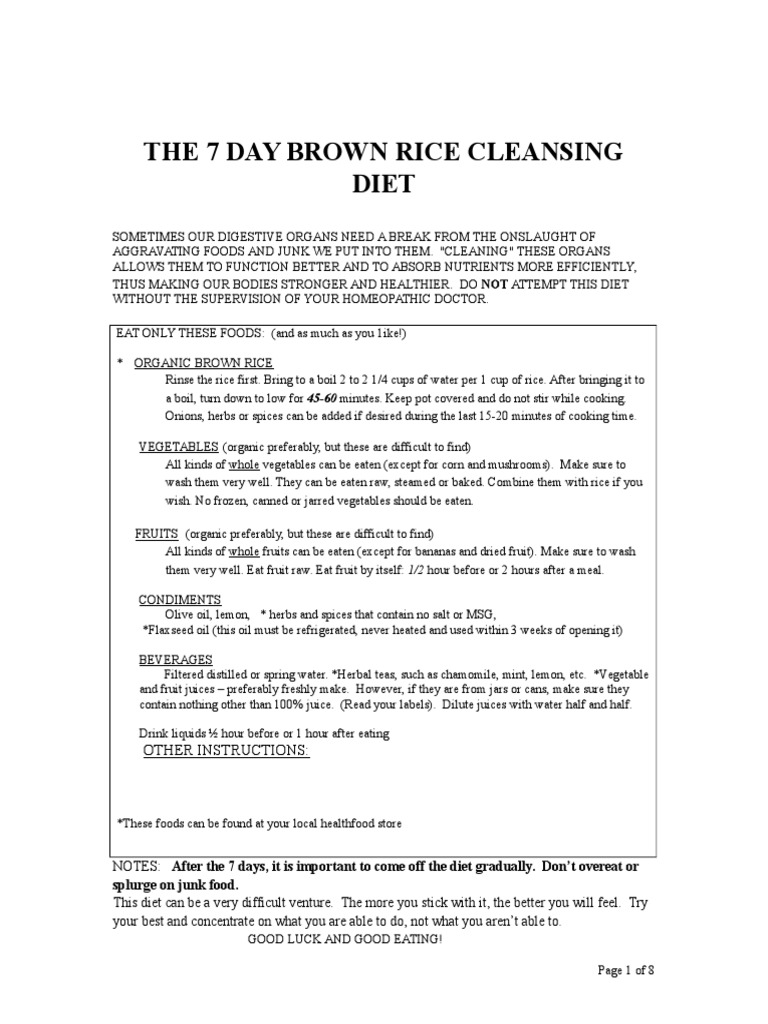 The 7 Day Brown Rice Cleansing Diet | Download Free PDF | Drink | Eating