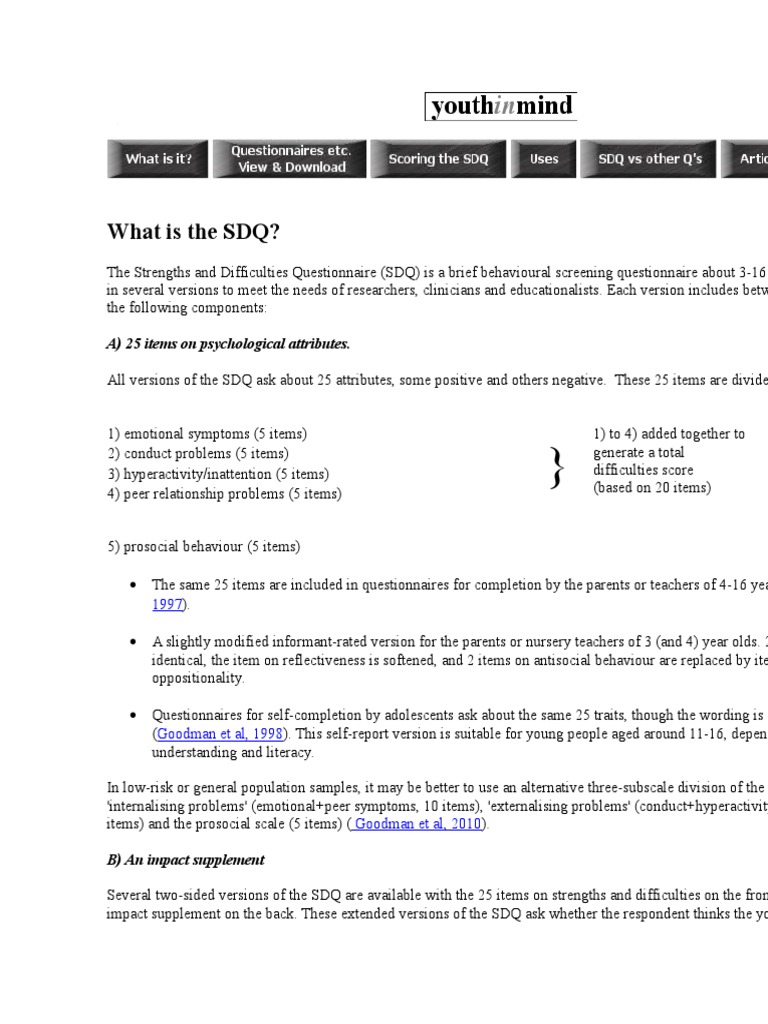 Overview of the Strengths and Difficulties Questionnaire | PDF