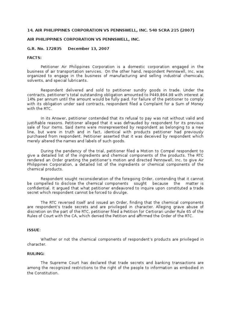 Air Philippines Corporation Vs Pennswell, Inc. 540 Scra 215 (2007 ...
