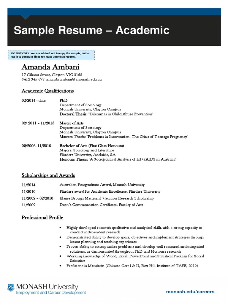 Academic Resume Sample | PDF | Doctor Of Philosophy | Sociology