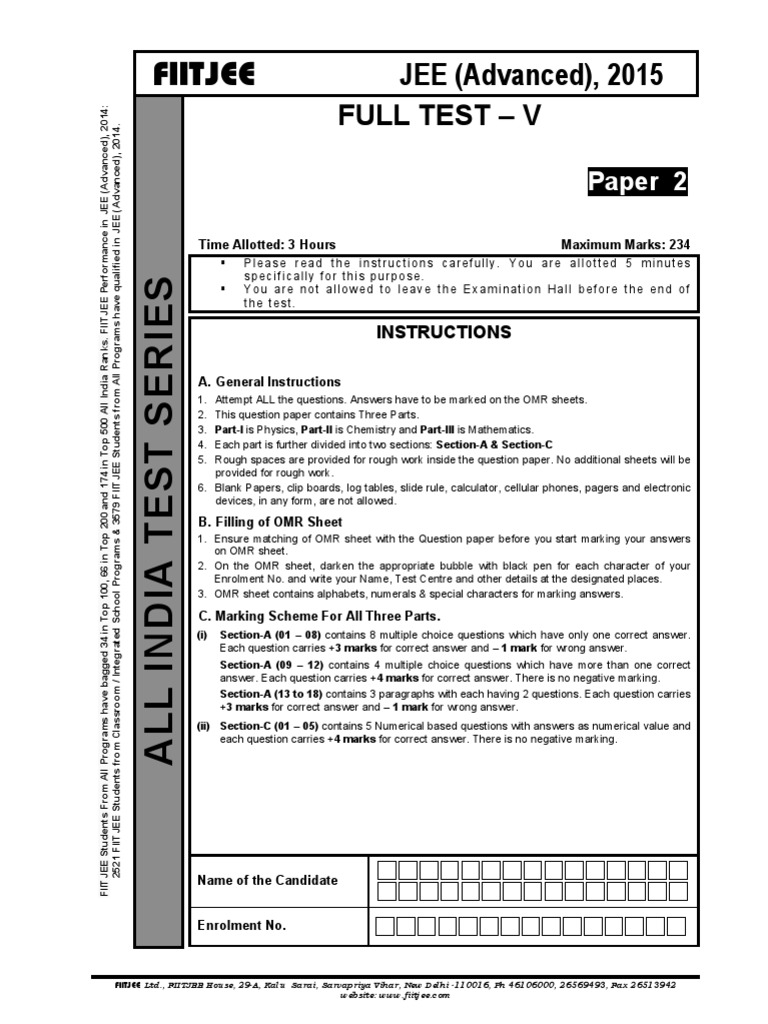 Fiitjee Full Test | PDF | Lens (Optics) | Capacitor