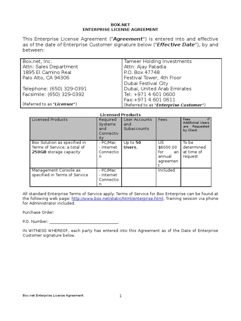 Box.net Enterprise License Agreement | PDF | Business | Finance & Money ...