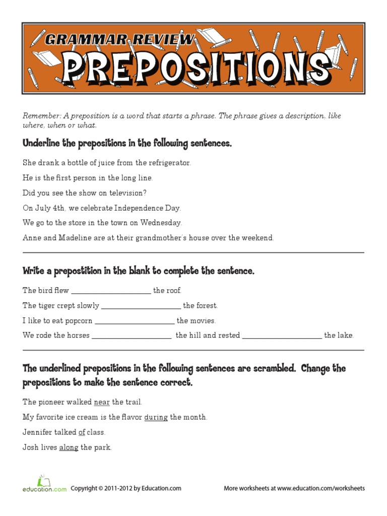 Grammar Review Prepositions | PDF | Language Arts & Discipline | Poetry