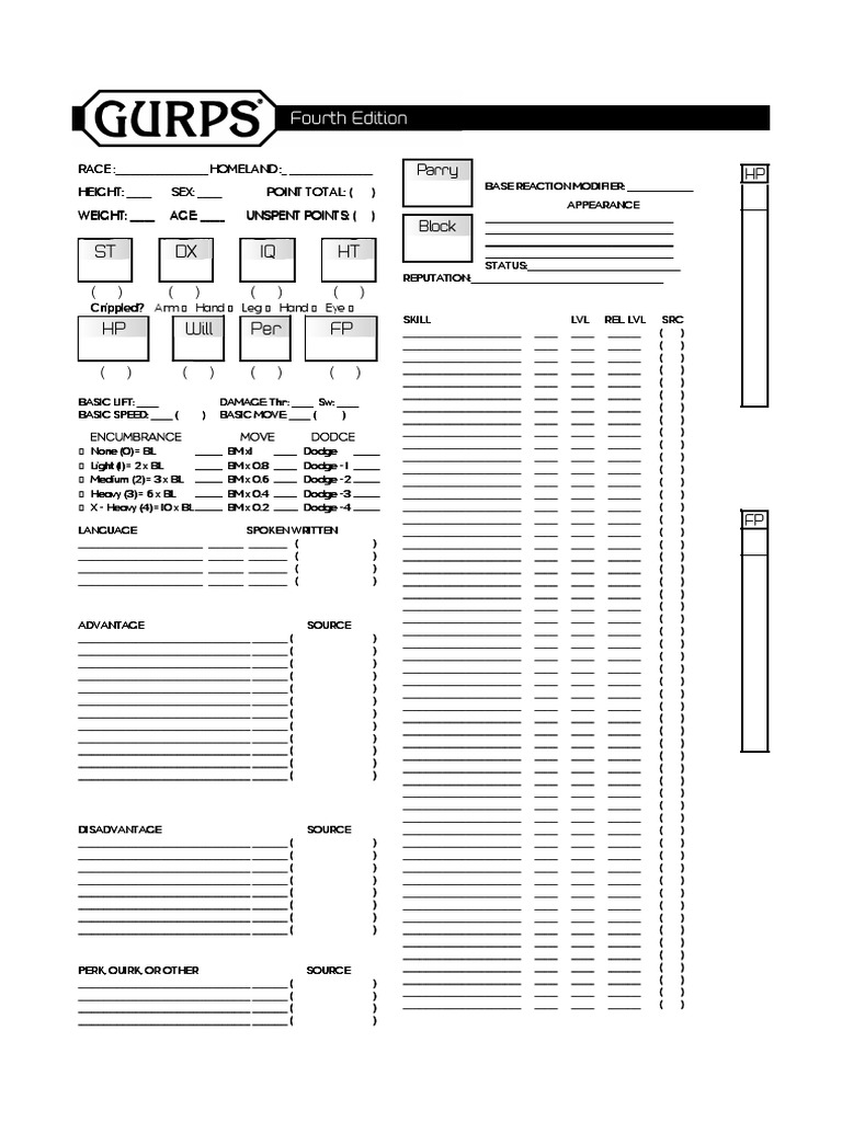 Gurps 3rd Edition Form Fillable Character Sheet - Printable Forms Free Online