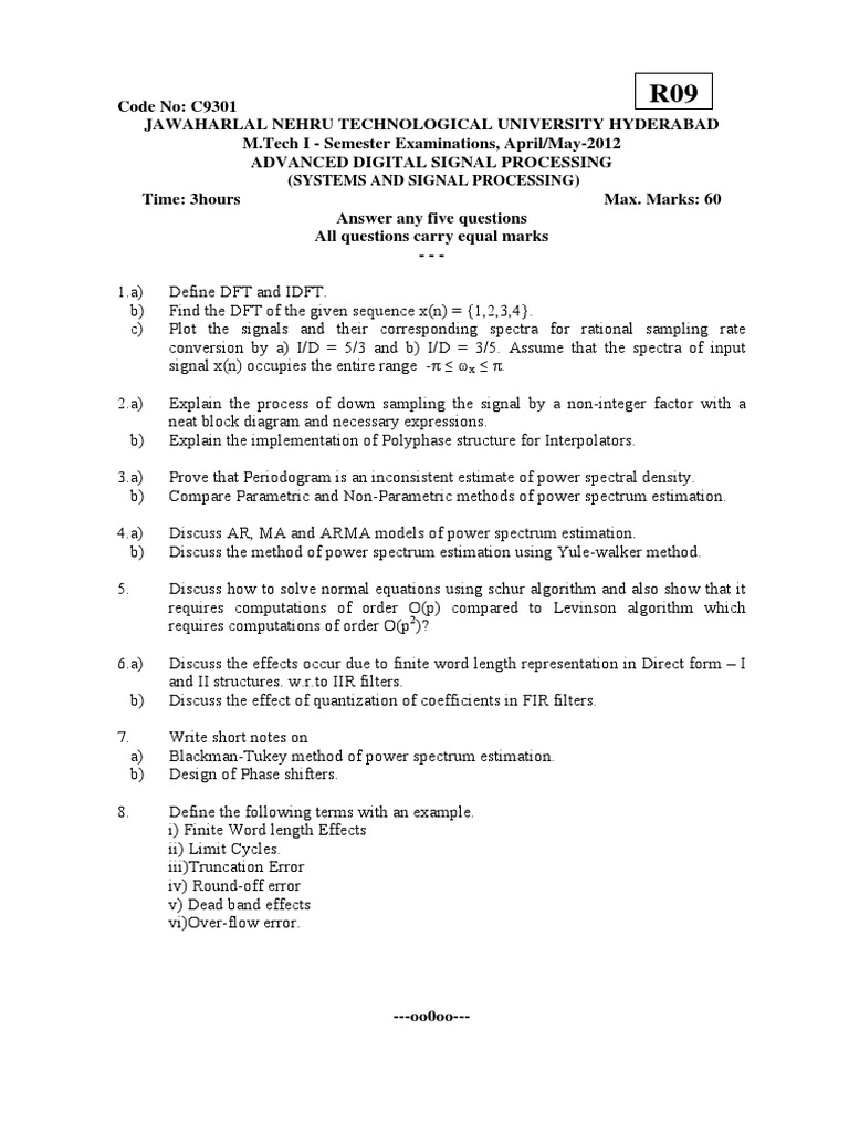 5562r09-Advanced Digital Signal Processing | PDF