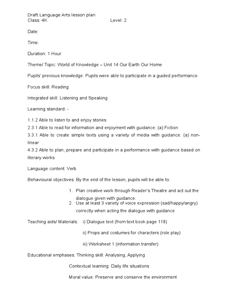 Language Arts Lesson Plan | PDF | Lesson Plan | Epistemology
