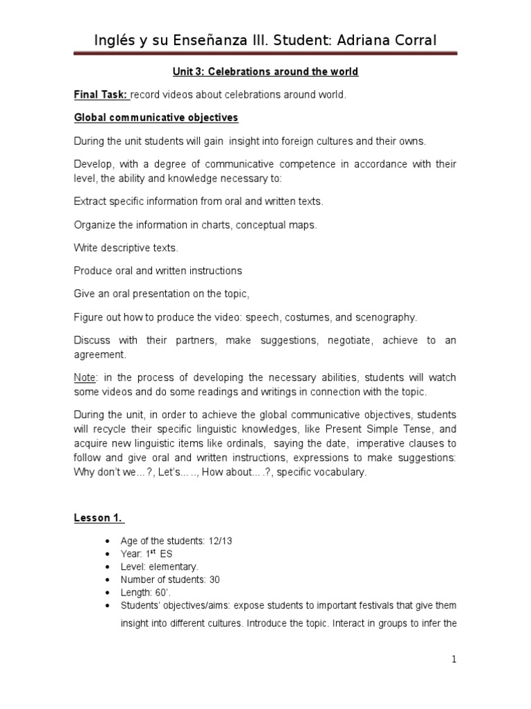 Lesson Plan. A2. Topic: Celebrations | Download Free PDF | Vocabulary ...