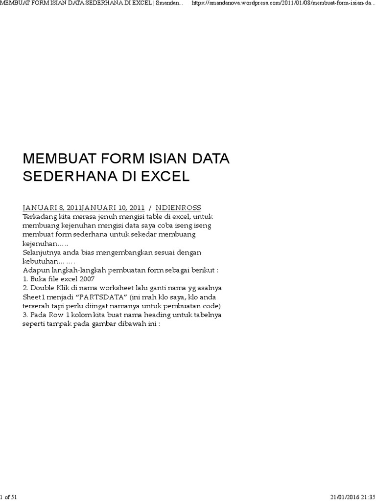 Form Isian Data di Excel: Panduan Lengkap | PDF