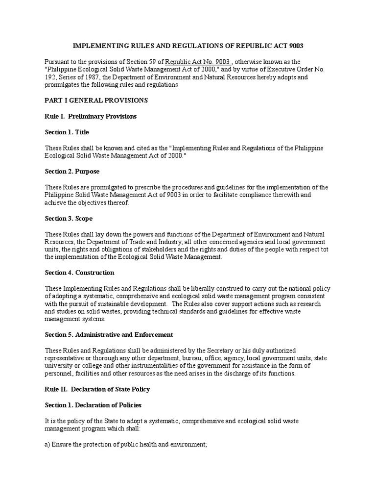 Implementing Rules And Regulations Of Republic Act 9003 PDF