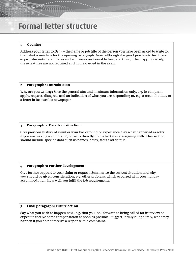 CIE IGCSE English Language Formal Letter Paragraph Learning