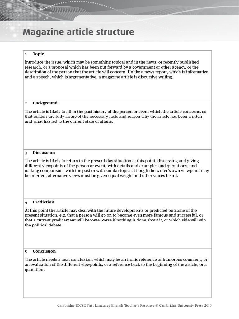 Magazine article structure explained | PDF | Reason | Semiotics