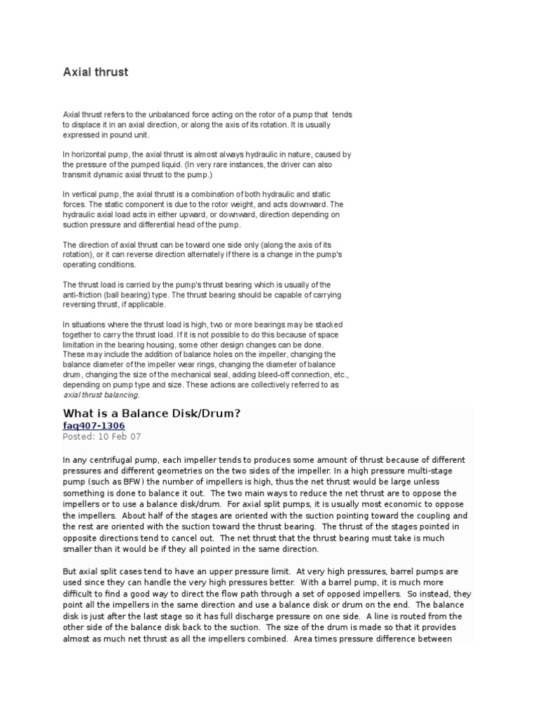 Axial Thrust | PDF | Bearing (Mechanical) | Pump