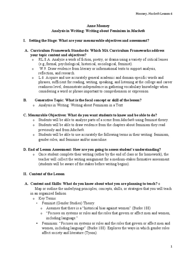 Macbeth Lesson Plan 6 | PDF | Feminism | Gender Studies