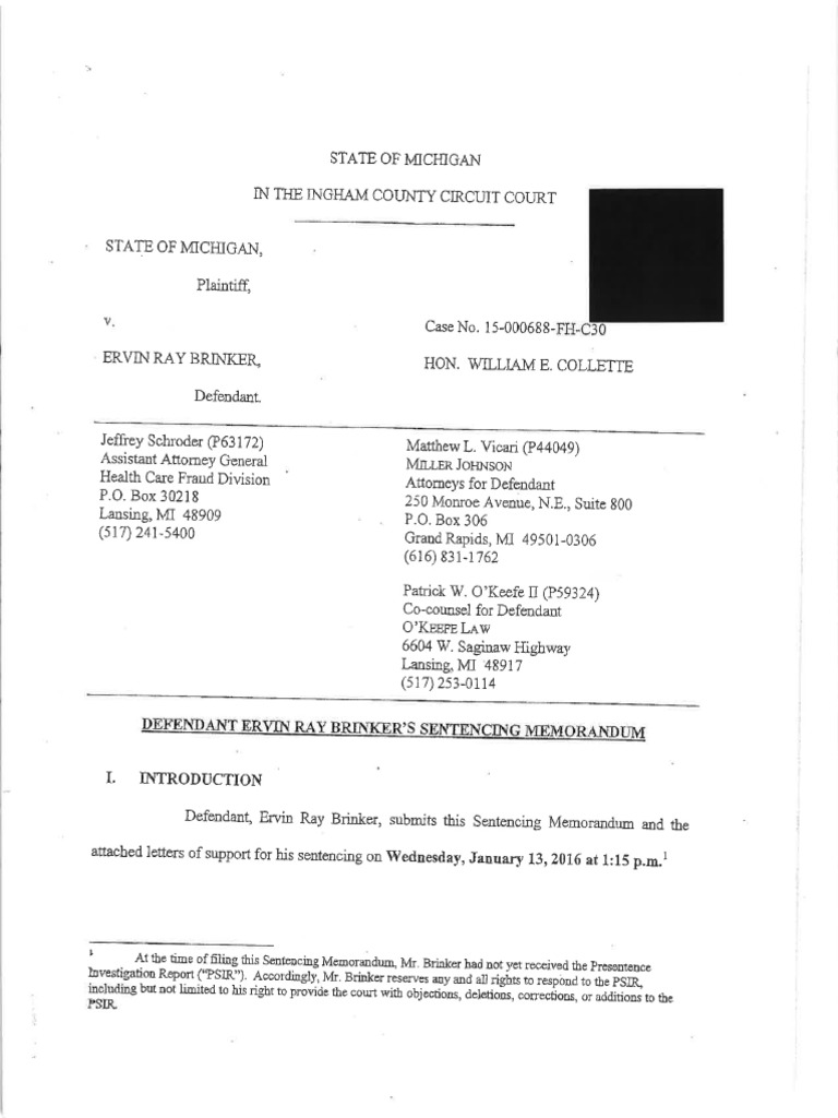 Brinker's sentencing memo