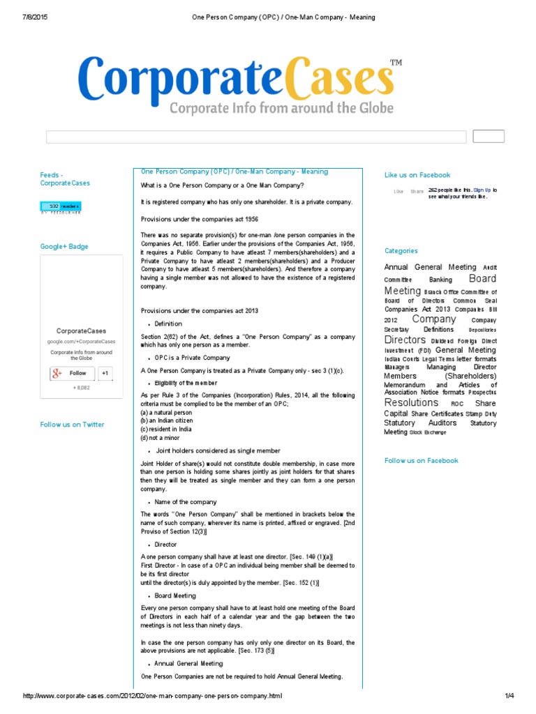 One Person Company (OPC) _ One-Man Company - Meaning | Board Of ...