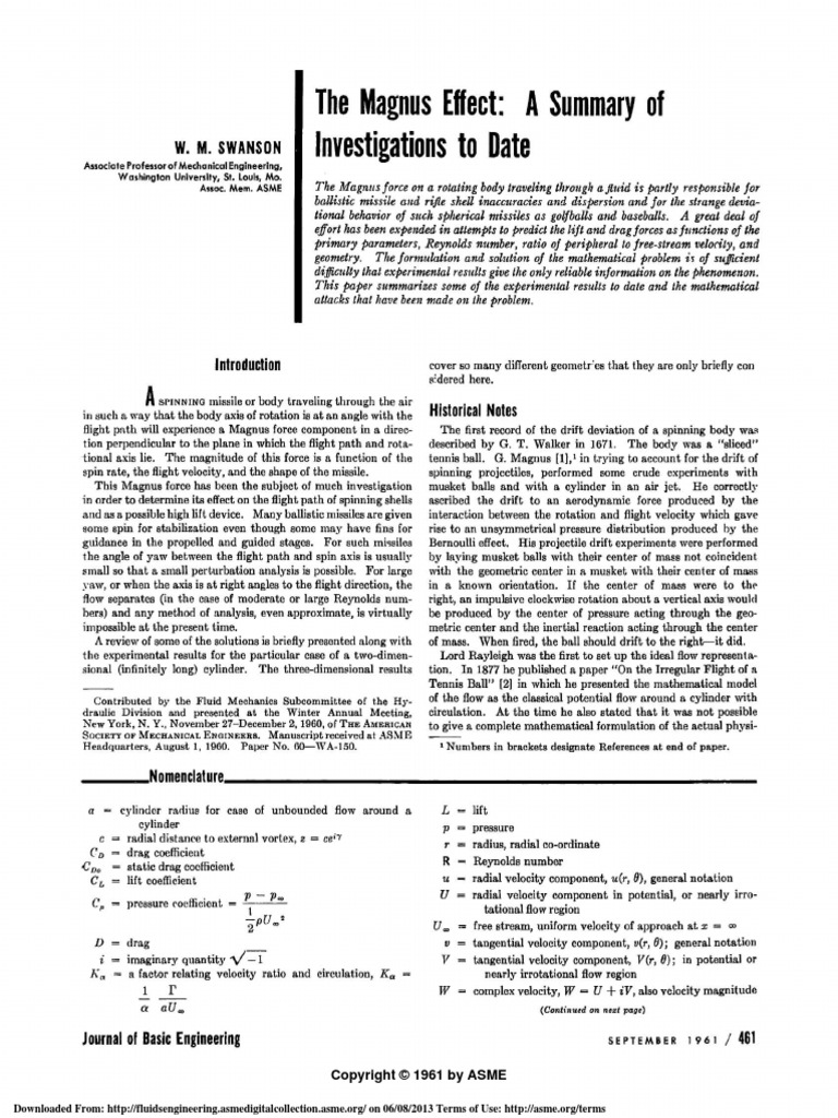 (Swanson 1961) Swanson Magnus Effect Review Paper | PDF | Boundary ...